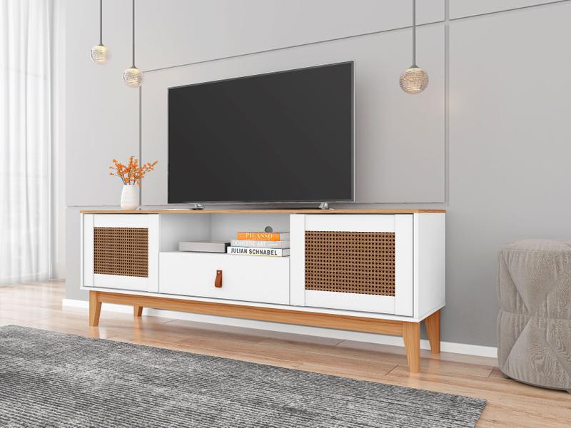 Rack esmeralda 160 2portas puxador classic branco / cedro - CASA D - Rack - Magazine Luiza