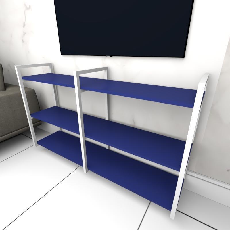 Rack estilo industrial aço cor branco mdf 30cm cor azul escuro modelo ...