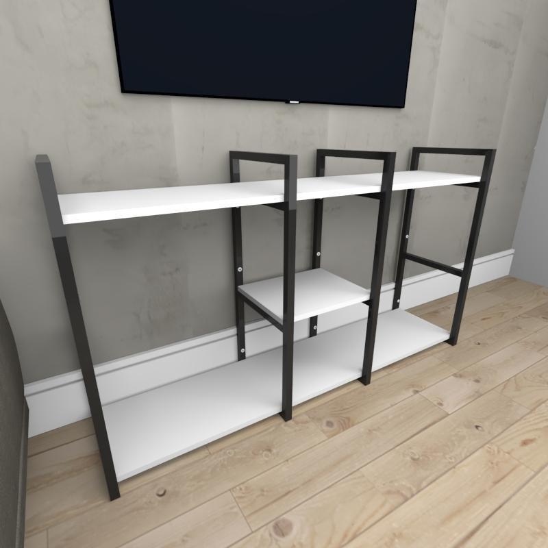 Rack estilo industrial aço cor preto prateleiras 30cm cor branca modelo ...