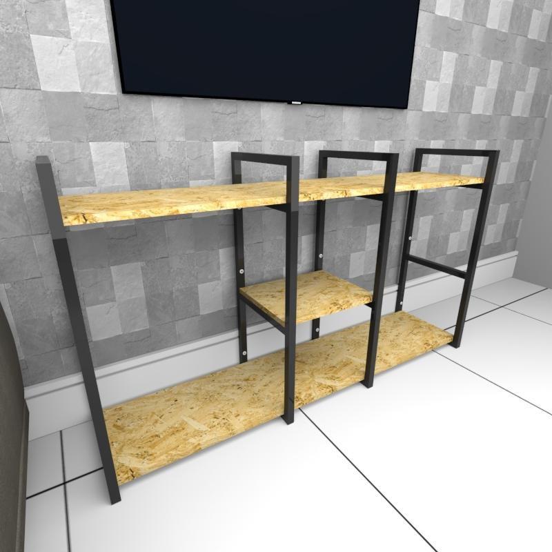 Rack estilo industrial aço cor preto prateleiras 30cm cor OSB modelo ...