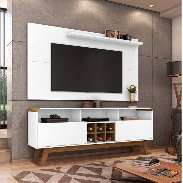 Rack Larimar com Painel para TV até 50 Polegadas Pés de Madeira Maciça ...