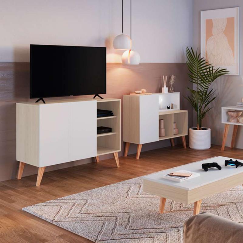 Rack Leaves Nature e Branco 104 cm - BE Mobiliário - Rack - Magazine Luiza