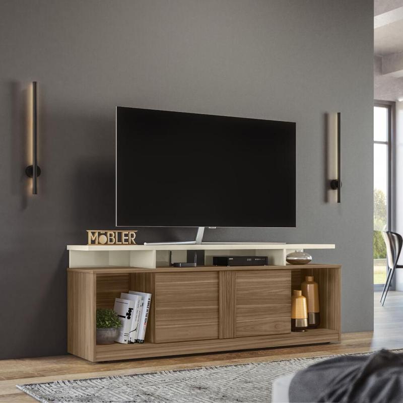 Rack Milan para TV de até 55" com 1 Porta Carvalho/Off White - Mobler ...