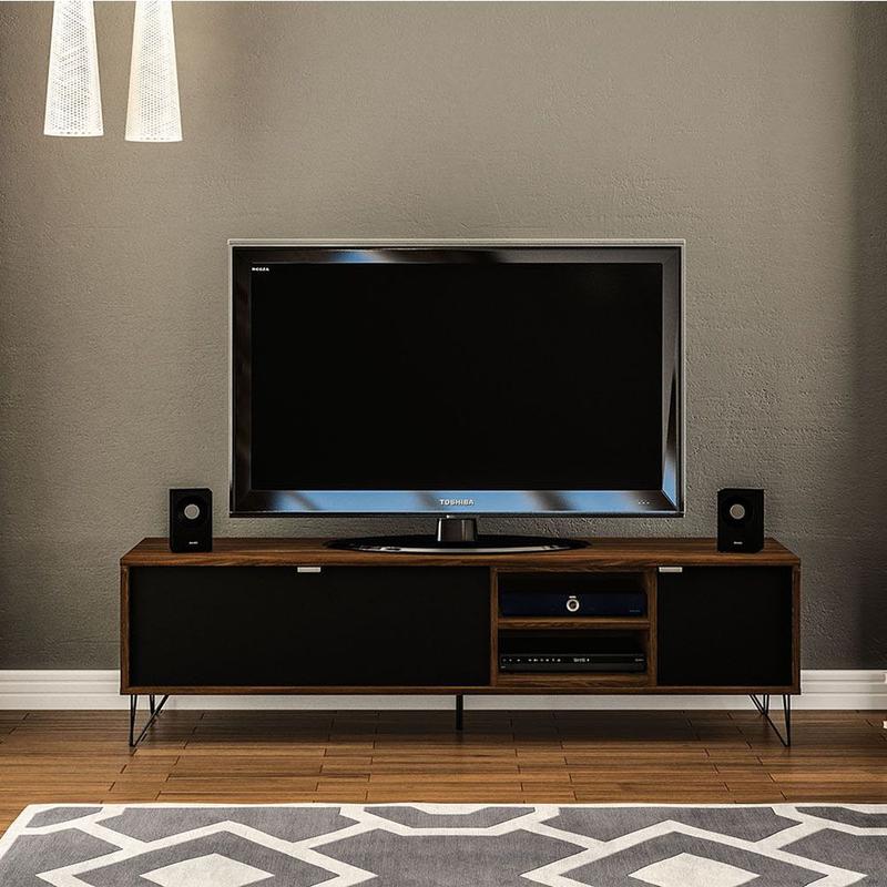 Rack Montreal Estilo Industrial 2 Portas Imbuia e Preto Politorno ...