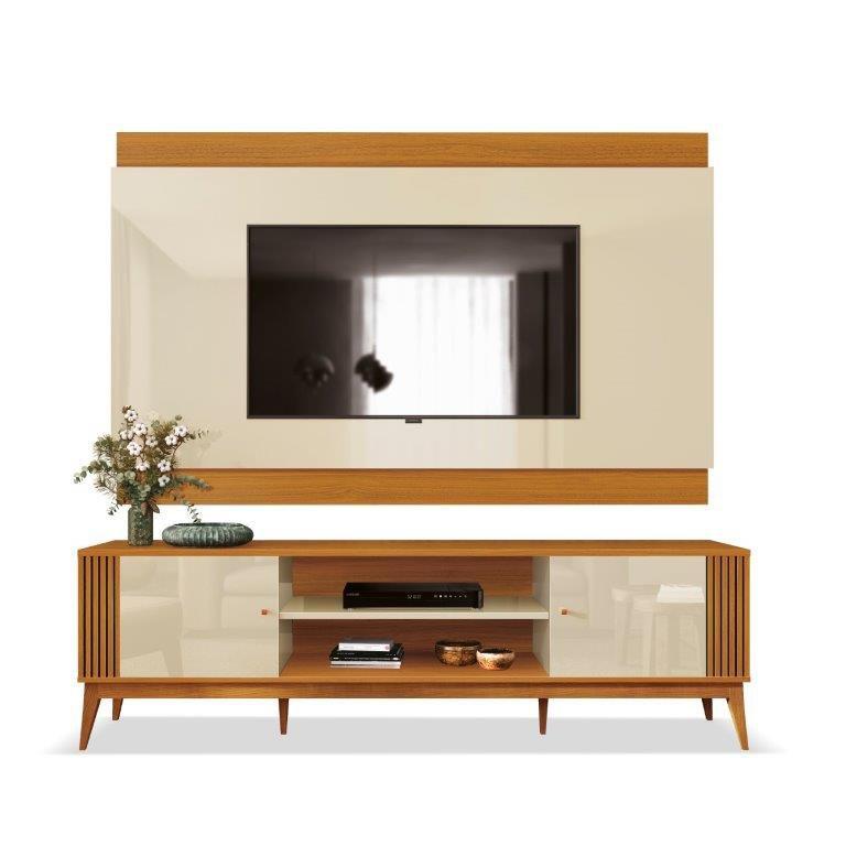 Rack + Painel LEG 2,00m Modelo Retrô com Pés em Madeira Maciça Puxdores ...