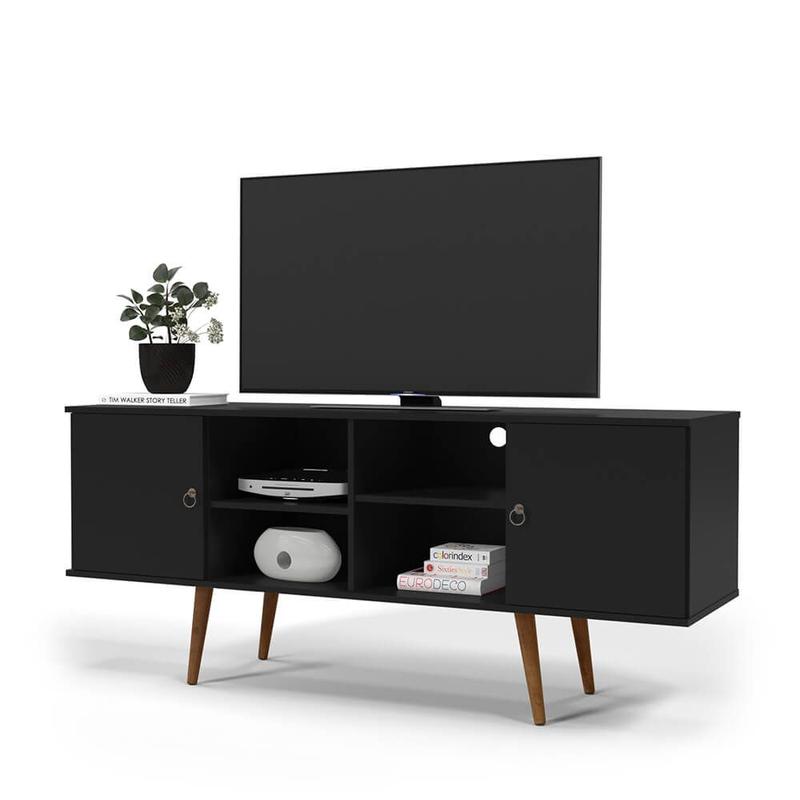 Rack Para Sala e TV de até 60" Com 2 Portas e 4 Nichos Preto Acetinado ...