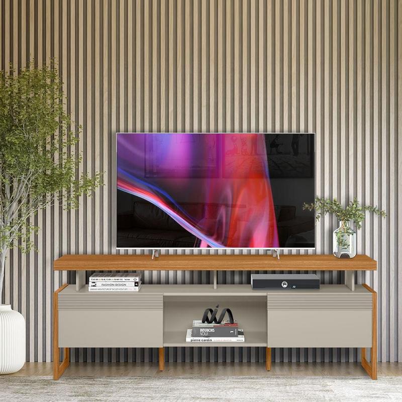 Rack Para Sala TV Até 70 Polegadas 2 Portas De Correr Nature Off White ...