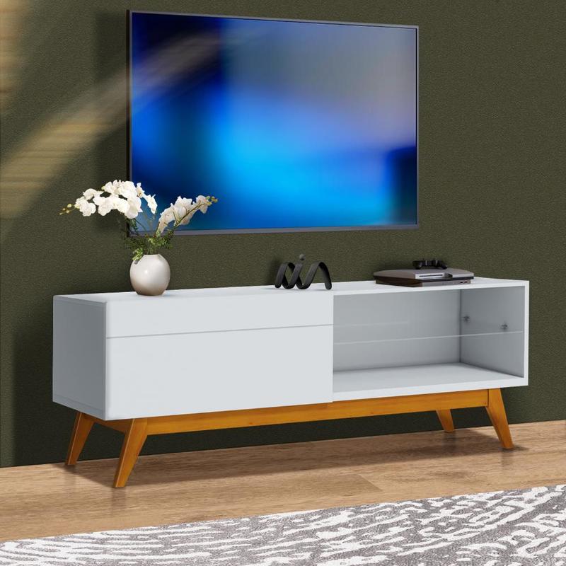 Rack Para TV Até 50 Polegadas 1 Gaveta Prateleira Em Vidro 1.4 Branco ...