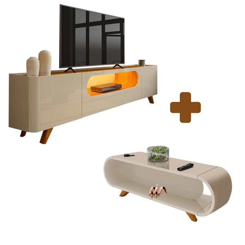 Rack Para Tv Até 60 Polegadas E Mesa De Centro Naturale Off White Nobre Gelius - Rack com Painel ...