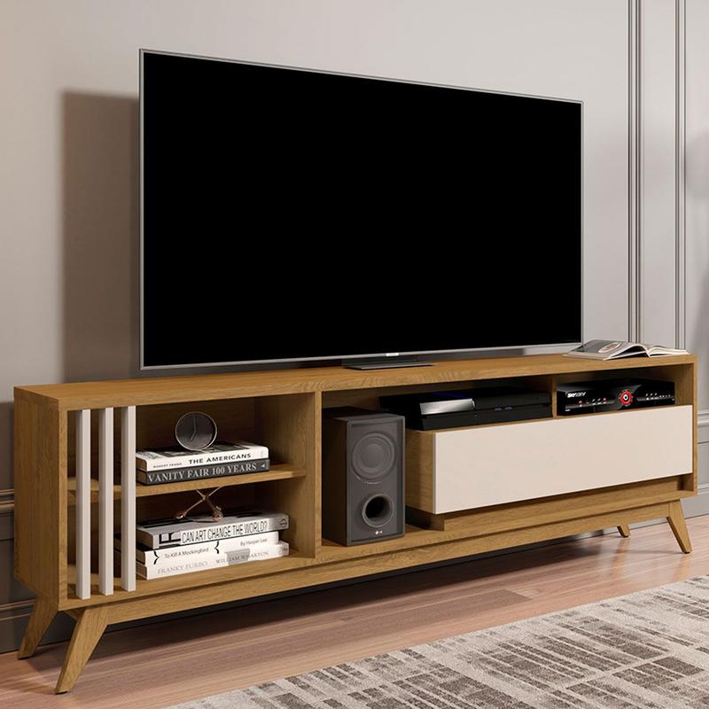 Rack Para Tv Até 70 Polegadas Veneto Wood 1 Porta 1 Prateleira Cumaru/off White - Giga Móveis ...