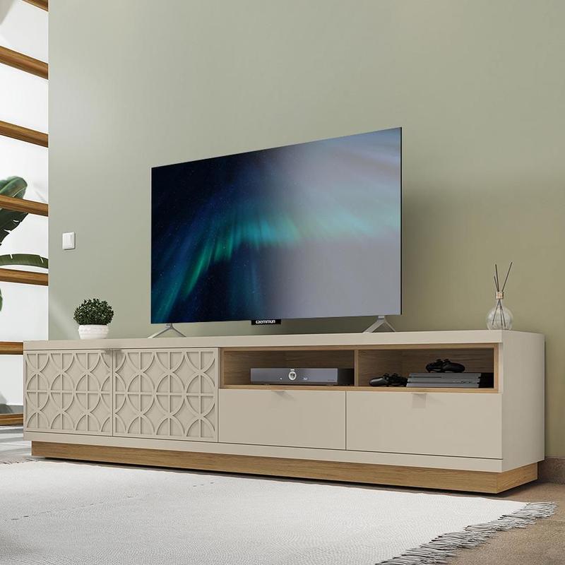 Rack Para TV Sala Moderno Bancada Off White Buriti Renda Caemmun - Rack ...