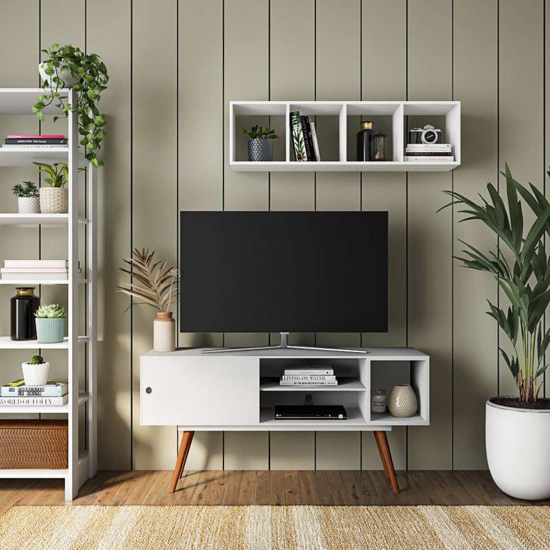 Rack Retrô Gisborne Branco 140 cm - Mobly - Rack - Magazine Luiza