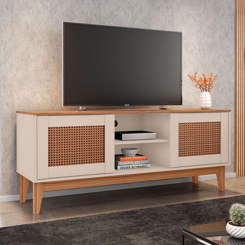Rack Safira 2 Portas 1,35m Versátile para Tv até 60 Polegadas - Off White/noce - MOVELARIA DECOR ...