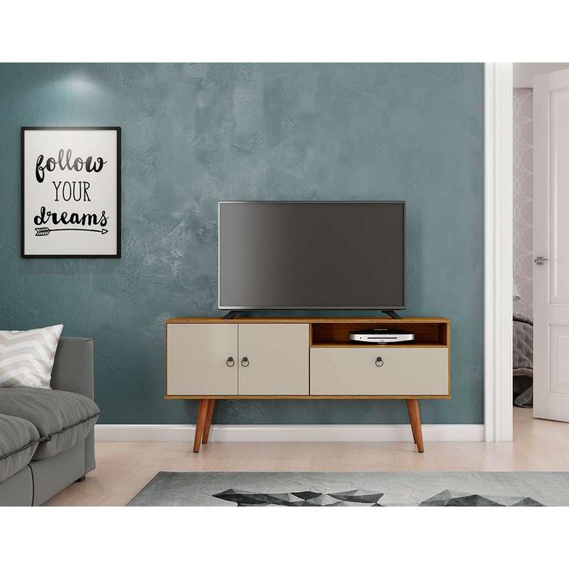 Rack Topazio Cumaru e Off White 137 cm - Patrimar - Rack - Magazine Luiza