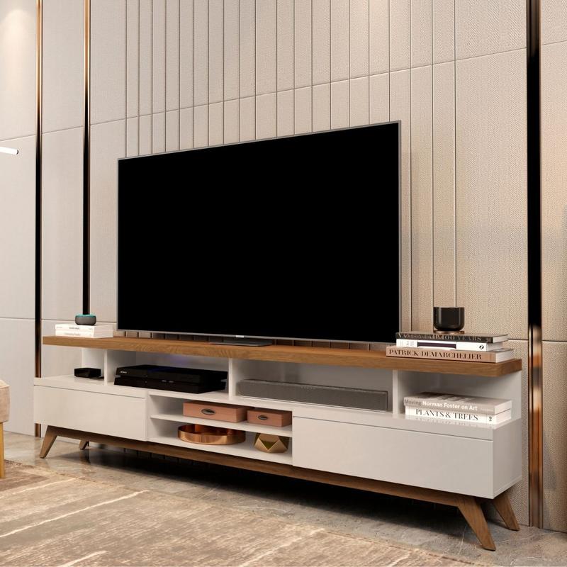 Rack TV 65" com 2 Gavetas / Pés Estilo Retrô / Nichos - Mod.2041 ...