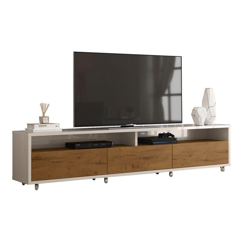 Rack Tv Até 75 Pol Largura 218 Cm Altura 56 Cm 3 Gavetas Com Rodas Com ...