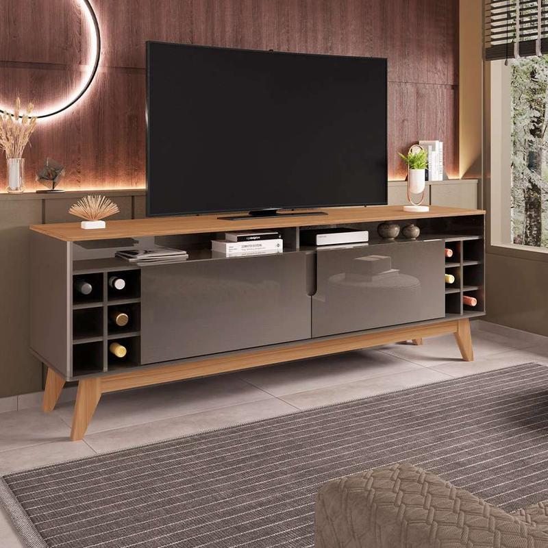 Rack Wine Cinza Pérola e Noce 160 cm - Casa D - Rack - Magazine Luiza