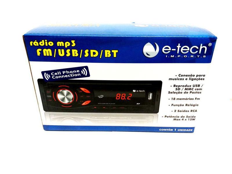 Radio Automotivo Mp3 Fm Usb Sd Bt Com Bluetooth E-Tech Light - Som ...
