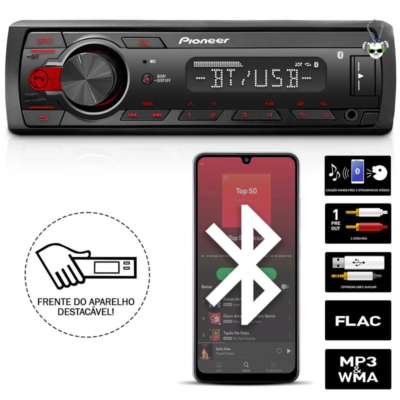 Rádio Mp3 1 Din Som Automotivo Bluetooth Pioneer MVH-S218BT Tela ...