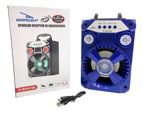 Rádio Portátil Recarregável FM / Bluetooth/ USB Azul - Grasep D-BH4106 ...