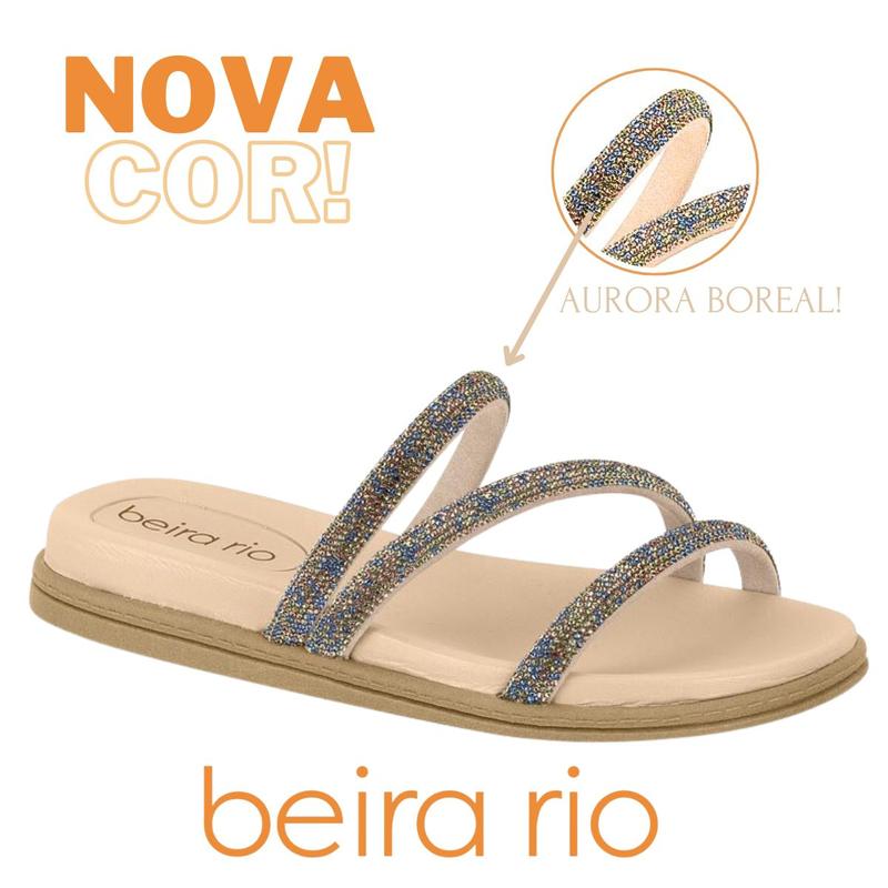 Rasteira Beira Rio Feminina 3 Tiras Strass Original Papete Conforto ...