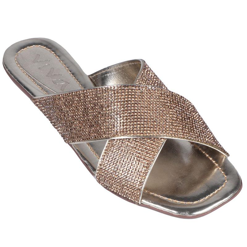 Rasteira Dourada com Tiras Grossas Transpassadas - Viva - Rasteirinha ...