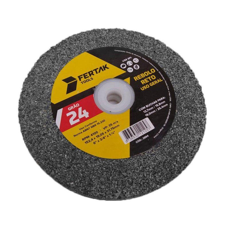Rebolo Reto para Uso Geral 6" x 3/4" x 1.1/4" - Grão 24 - Fertak ...