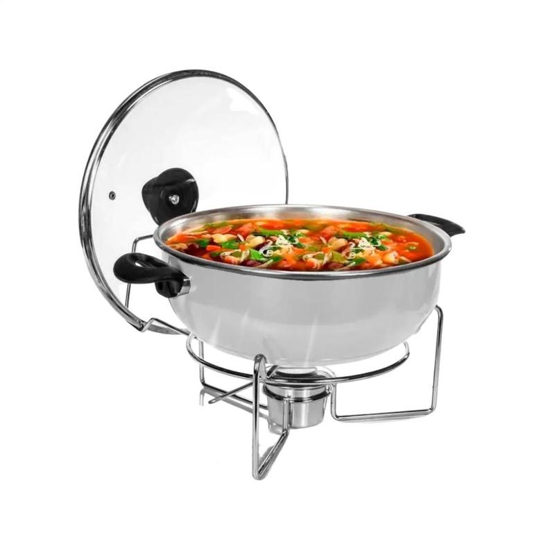 Rechaud de aluminio com tampa de vidro branca e suporte - Maxxi House ...