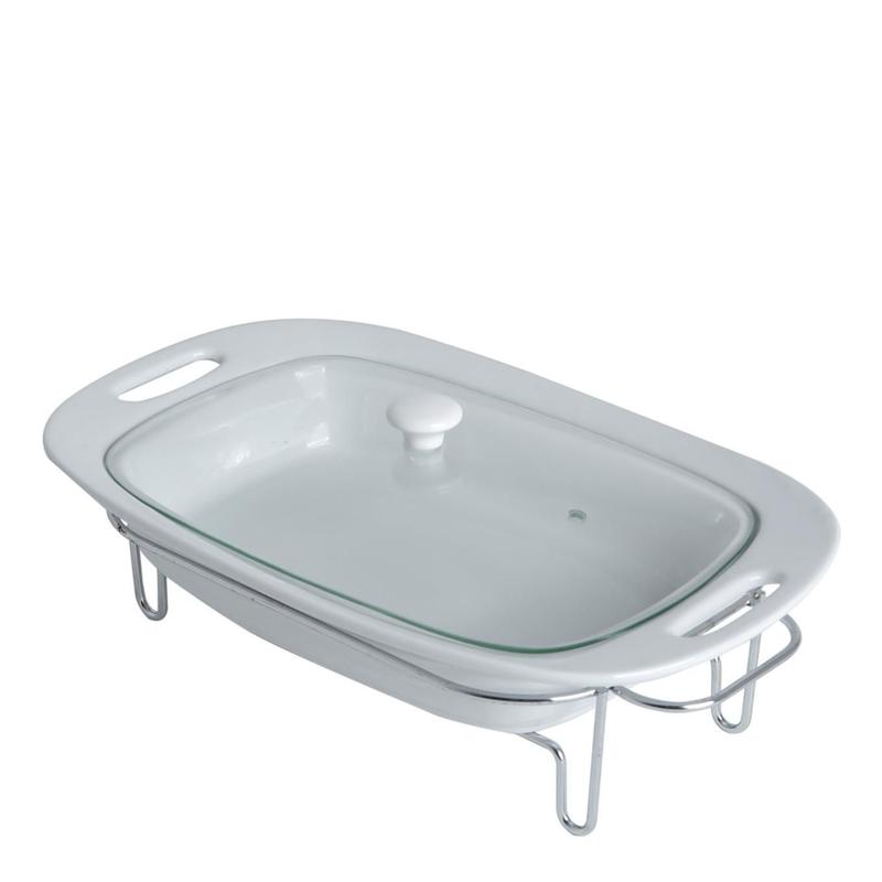 Rechaud Porcelana com Tampa de Vidro e Suporte 37x24x14cm BonGourmet ...