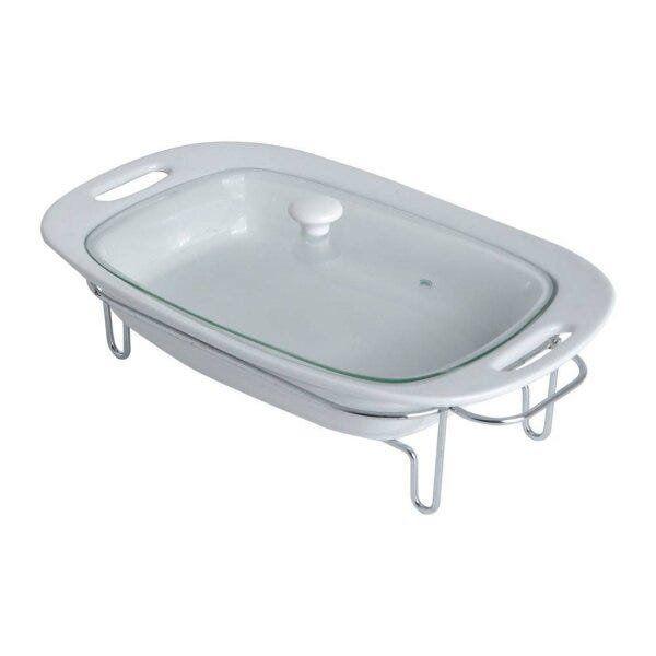 Rechaud Retangular de Porcelana 35cm com Suporte de Ferro Aramado e ...