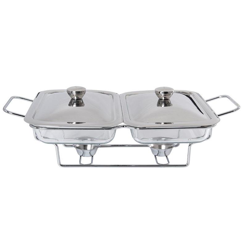 Rechaud retangular duplo em vidro com alças inox gourmet mix - Rechaud ...