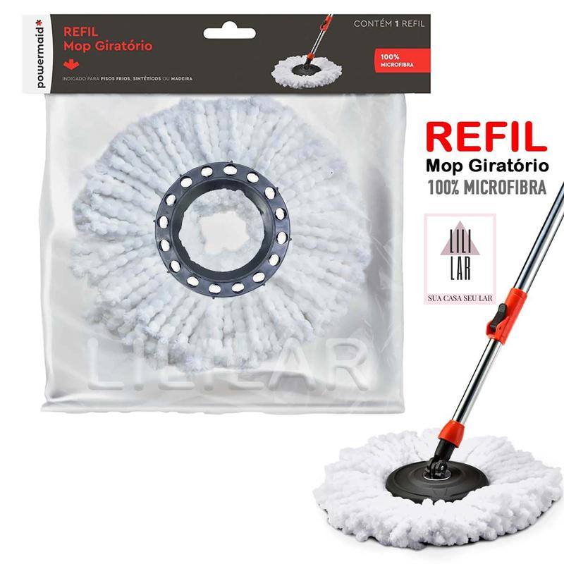 Refil Mop Giratório 360 Esfregão Limpeza de Chão - POWERMAID - Refil ...