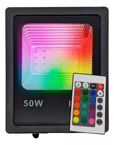 Refletor Holofote Led Rgb Multicolorido C/ Controle 50w Ip66 Bivolt ...