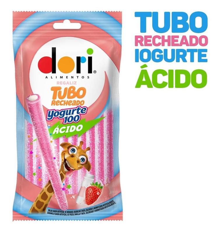 Regaliz Tubo Recheado Ácido 70g - Morango, Uva E Yogurte - Dori - Bala de Gelatina - Magazine Luiza