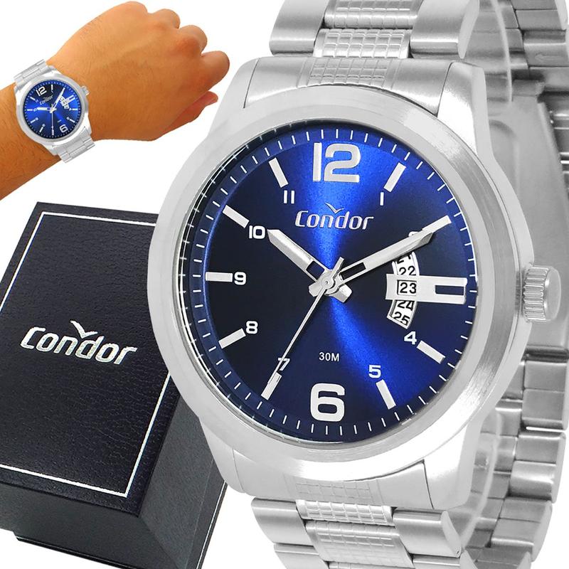 Relógio Condor Masculino Prata Original Prova d'água com 1 ano de ...