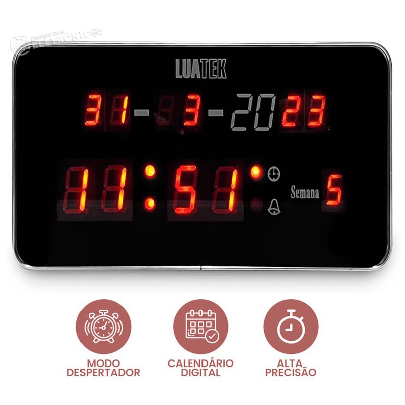 Relógio De Led Digital De Parede Alarme Calendário Quarto Sala Cozinha ...