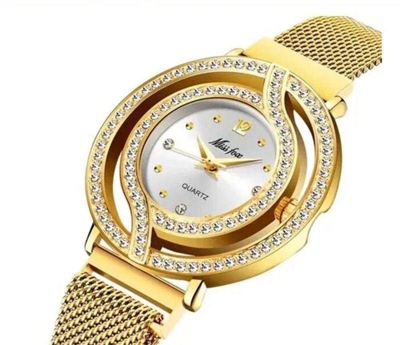 Relógio De Luxo Feminino Fecho Magnético Banhado A Ouro - Miss Fox ...