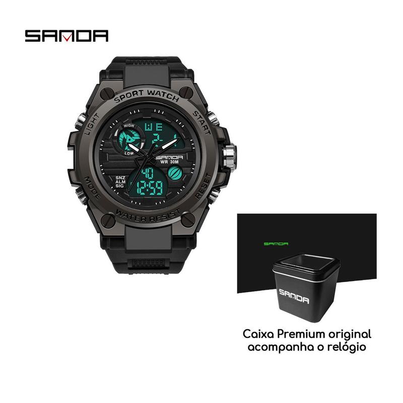 Relógio Esportivo de Pulso Sanda 739 estilo analógico e digital dual time anti shock acompanha ...