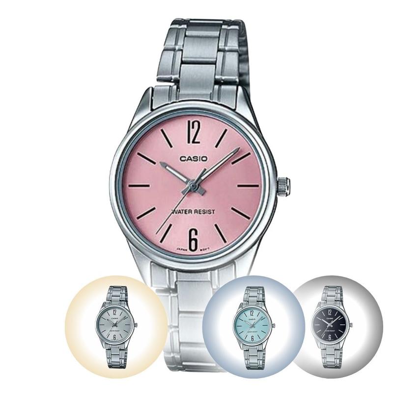 Relógio Feminino Casio Analógico Casual Aço Inóx Prova Dágua Azul Preto ...