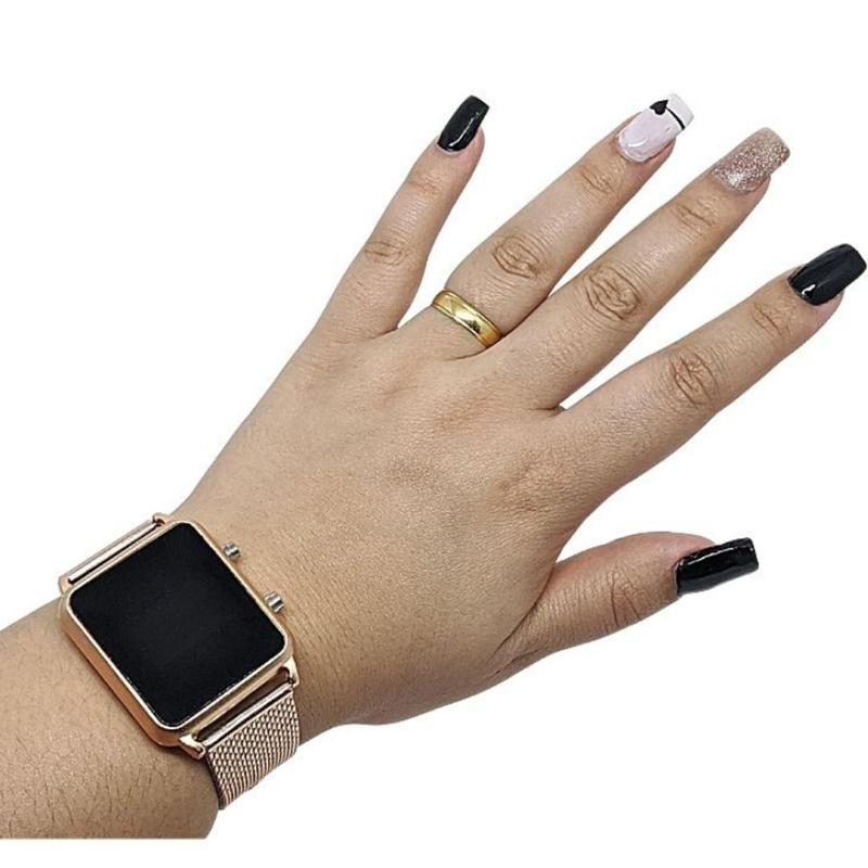 Relógio FEMININO Led Quadrado Digital Watch - 005 Rose Frisado ...