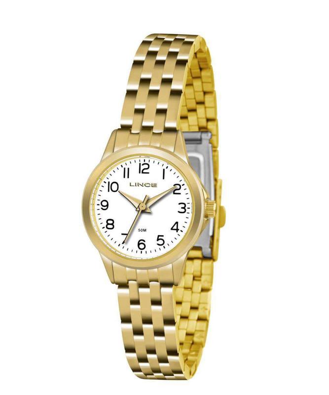 Relogio Lince Feminino Dourado branco Pequeno social com numeros ...