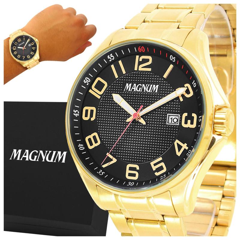 Relógio Magnum Masculino Original Dourado 2 Anos Garantia - Relógio ...