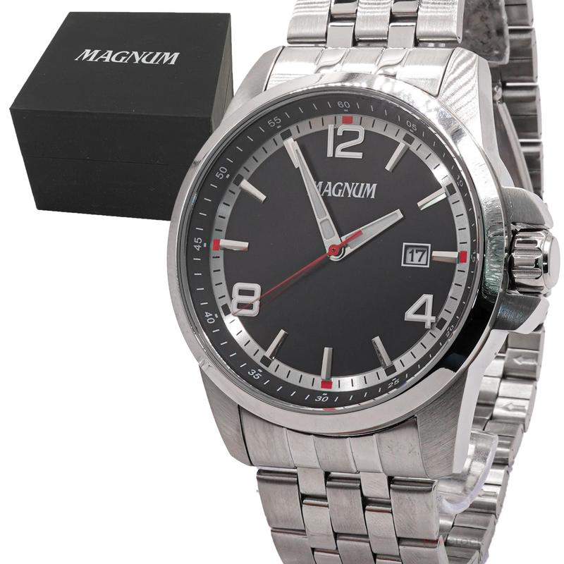Relógio Magnum Masculino Original Prata Prova D'água Garantia 2 anos ...