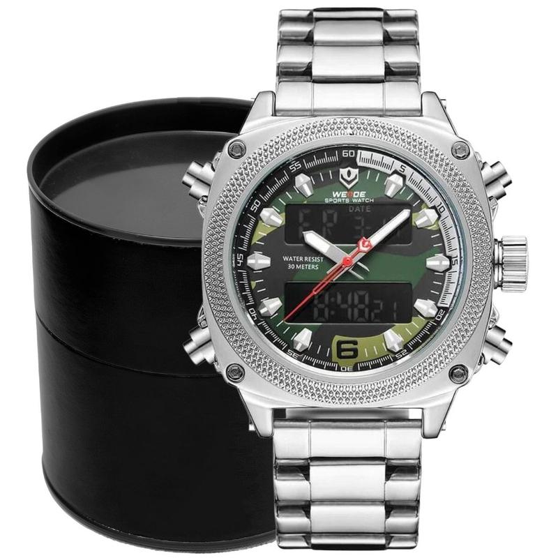 Relógio masculino inox camuflado analógico digital executivo - Weide - Relógio Masculino ...