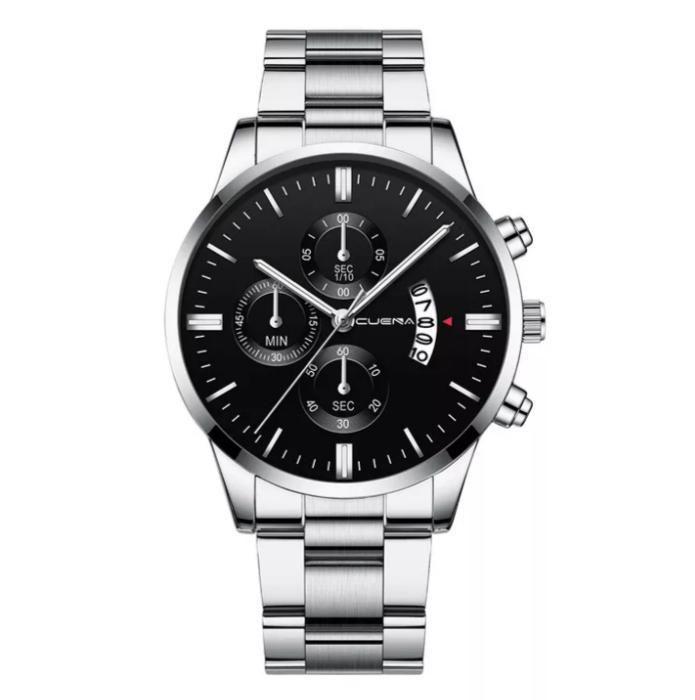 Relógio Masculino Prata Aço Inox Black Motion Quartz Silver - Cuena ...