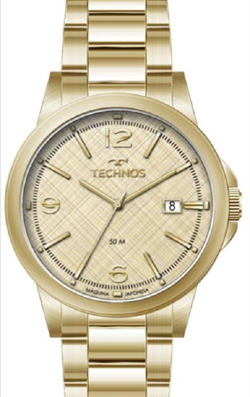 Relogio Technos feminino dourado grande calendario aço prova dagua ...