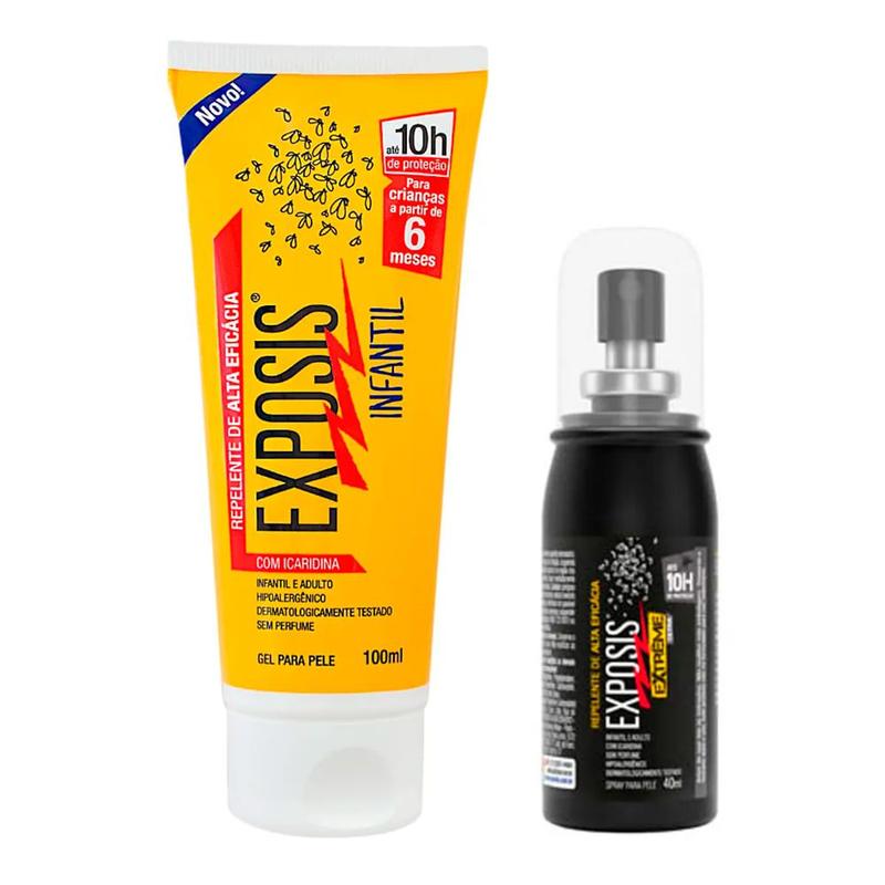 Repelente Exposis Infantil Gel 100ml + Repelente Extreme Exposis Spray ...