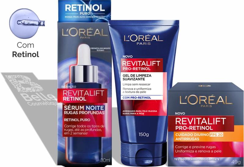 Revitalift Retinol Creme Diurno 49g Sérum Noite 30ml Gel De Limpeza