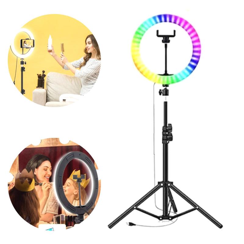 ring light com tripé profissional grande RGB colorida 26 centímetros ...