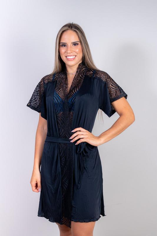Robe em Liganete com detalhes em Renda - Rosie Lingerie - Roupão e Robe ...